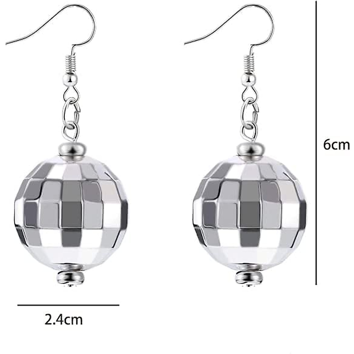 Disco Ball Earrings for Women, Silver Mirror Ball Earrings ,60's or 70's Silver Disco Ball Earrings for Women's Costume Accessories