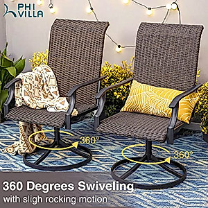 PHI VILLA High Back Outdoor Rattan Dining Chairs Set of 2 Pieces Wicker Swivel Dining Chairs for Outside Heavy Duty Wicker Patio Furniture Sets Bistro Chairs for Garden,Backyard,Lawn(2 Pieces)