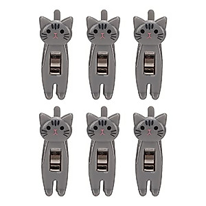 Cat Design Chip Clips, 6pcs Plastic Chip Bag Clip Kitchen Clips Multifunctional Small Clips for Bread Bag, Potato Chip Bag Clothesline Clip(Grey)