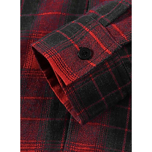 JMIERR Flannel Hoodies for Men Casual Button Down Plaid Long Sleeve Lightweight Winter Shirts Jackets,US 46 (XL),0Red