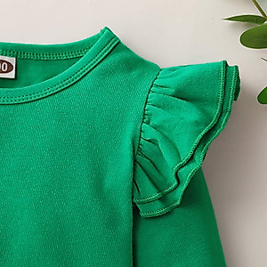 LYSMuch Toddler Baby Girls Long Sleeve Ruffle T Shirt Kids Casual Plain Solid Top Blouse T-Shirt Undershirt (Green,3-4T)