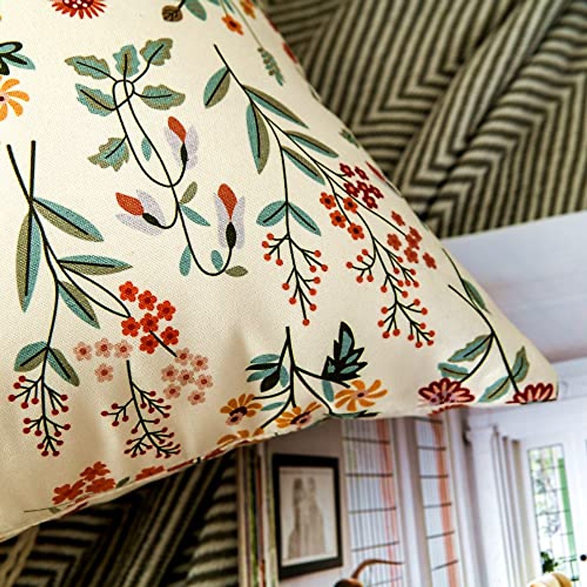 KWOS Set of 2 Outdoor Waterproof Pillow Covers 18x18 Inch, Rustic Country Style Farmhouse Floral Pattern Decorative Cushion Covers for Patio Furniture Garden Outdoor Decor Rattan Chair Sofa, Beige