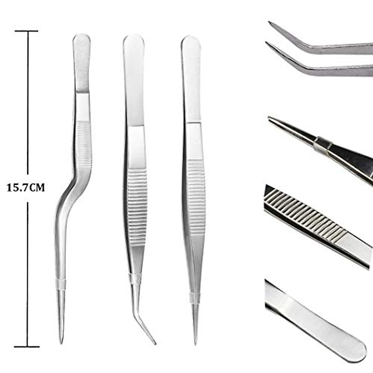 5pc Cooking Tweezers Precision Kitchen Plating Tweezer Stainless Steel Curved Tongs for Baking Decorating Beauty