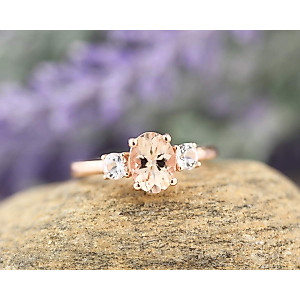 GNG 1 1/2 CTTW Natural Morganite and White Topaz 3 stone Ring In 10k Rose Gold (rose-gold, 7)