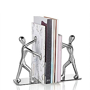 Winterworm Fashion Creative Stainless Steel Decorative Small Humanoid Bookend Pair Kung Fu Kungfu Man Book Organizer Metal Bookends Book end Book File Home Office Library Decoration Birthday Gift