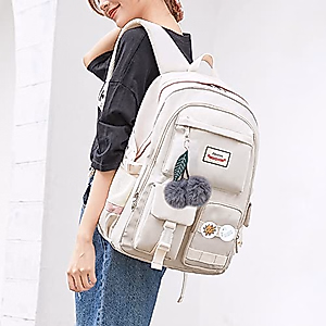 Lmeison Backpack for Girls Cute School Backpack for College Women Middle High School Laptop Backpacks 15.6 Inch School Bag Anti Theft Travel Daypack Large Bookbags for Teen Girls, White