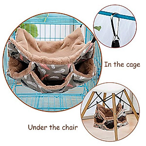 bokemar Small Animals Warm Plush Triple Bunkbed Cage Hanging Hammock Bed,Guinea Pig Cage Accessories Bedding, Warm Hammock for Parrot Ferret Squirrel Hamster Rat Playing Sleeping