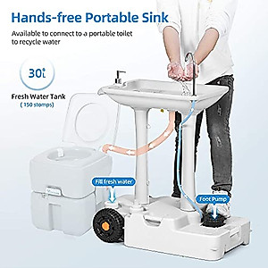 YITAHOME Portable Camping Toilet and Sink, 5.3 Gallon Flush Porta Potty, 30 L Hand Washing Station, for Outdoor, RV, Boat, Camper, Travel