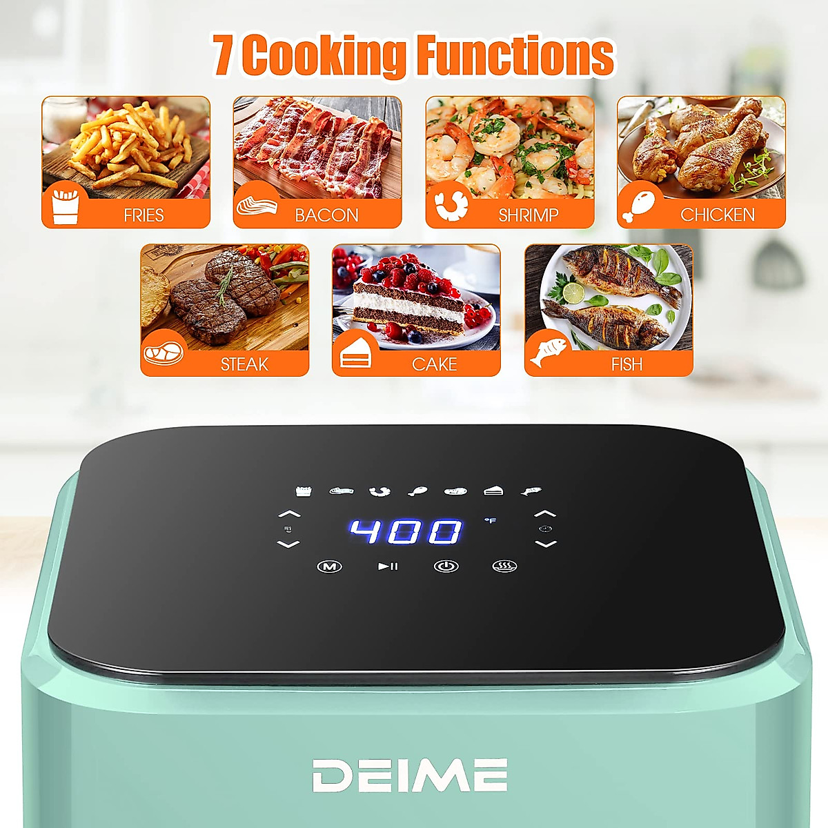 DEIME Air Fryer 4.2 QT Oilless Hot AirFryer 1200W Healthy Cooker Small Oven with 7 Presets, Digital LCD Touch Screen, Visual Cooking Window, Non-Stick Basket, Included Recipe (Green)