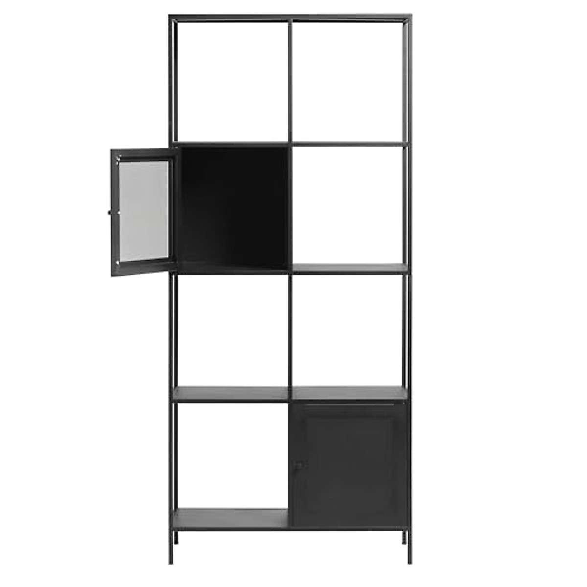 Aienid Metal Black Bookcase 70.7 H X 13.7 W X 31.2 D Black Metal 2-Door Bookcase with 2 Metal Mesh Doors and Versatile Storage Bookcase