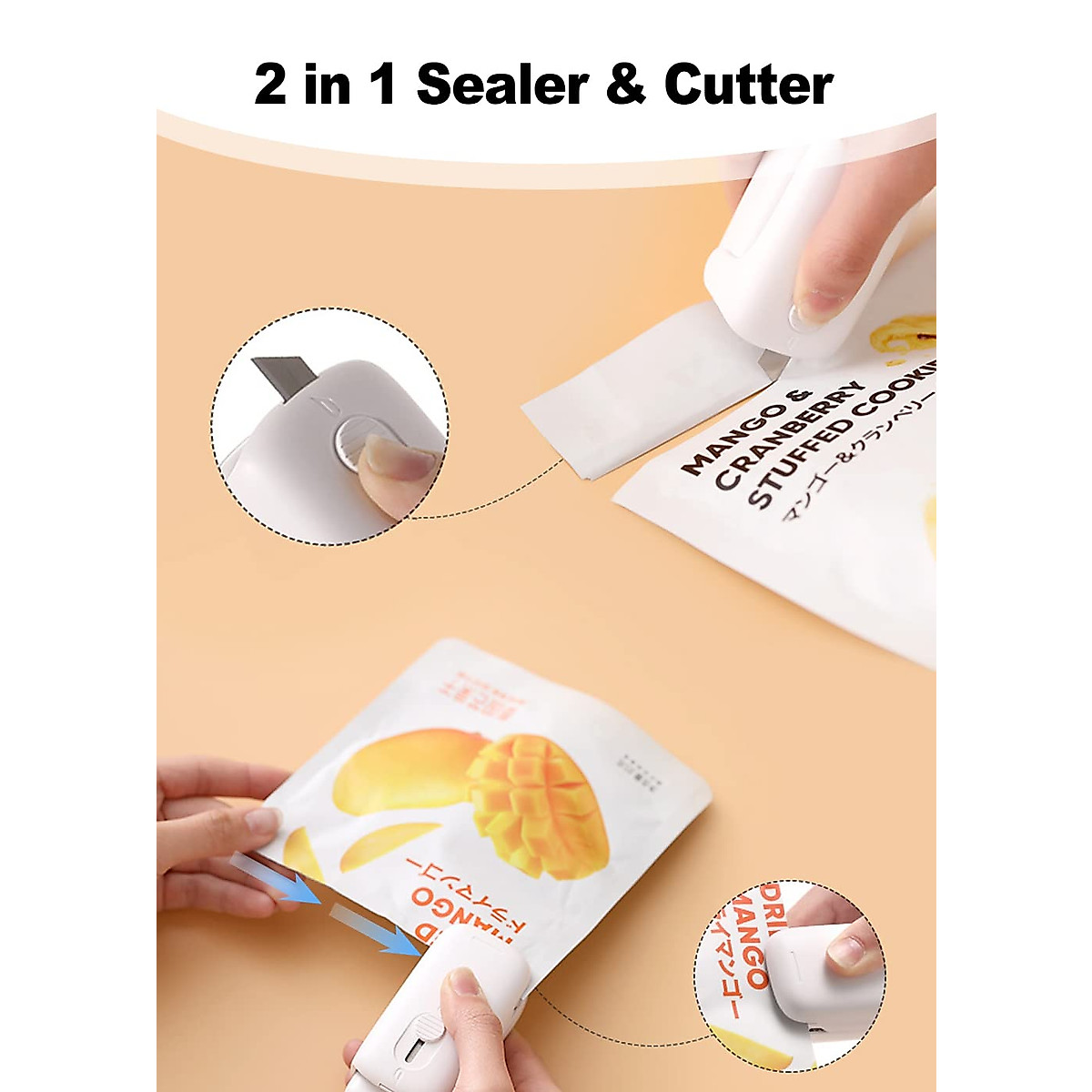 NOBVEQ Mini Bag Sealer, Handheld Heat Vacuum Sealer, Cutter with Lanyard and 2 in 1 Heat Sealer , Portable Bag Resealer Machine for Plastic Bags Food Storage Snacks Freshness