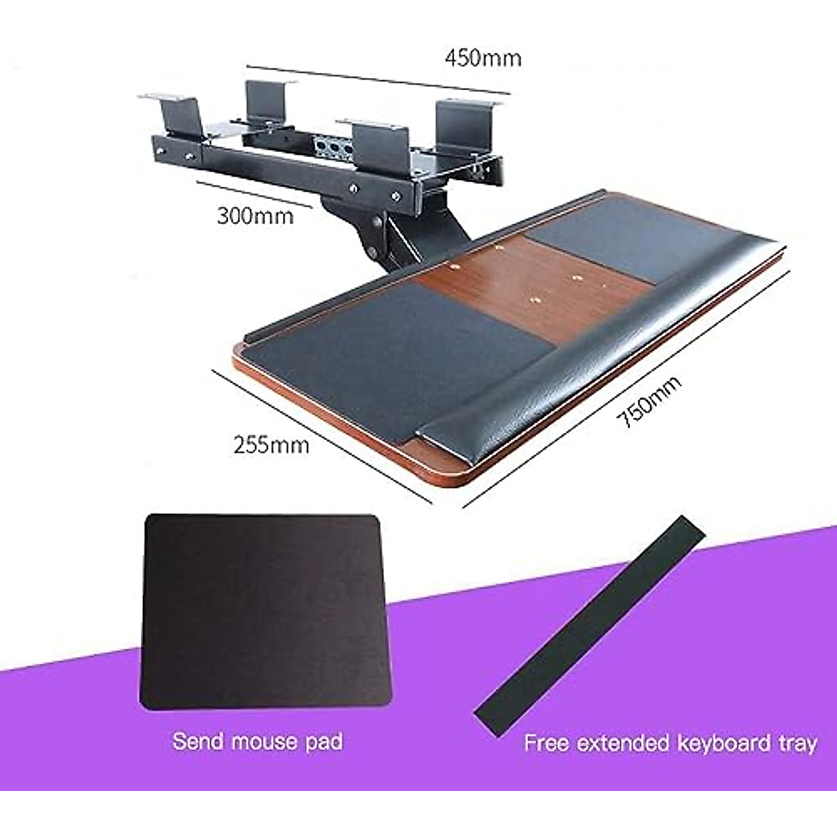 Keyboard Tray, Keyboard Platform Height Adjustable with Wrist Rest Rotating Keyboard Tray Under Desk Tilt Angle Adjustable Extendable Keyboard Drawers (Color : Beam Section, Size : 75cm)