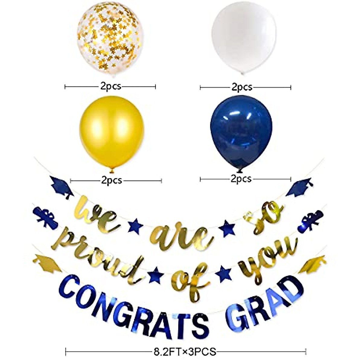 Navy Blue Gold 2023 Graduation Party Decorations We are So Proud of You Congrats Grad Graduation Banner Graduation Cap Diploma Star Garland Backdrop for Congratulations 2023 Grad Party Supplies