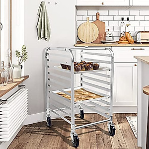 HARDURA Sheet Pan Rack,10 Tier Bun Pan Rack Commercial Bakery Rack with Wheels, Aluminum Racking NSF Listed Cooling Trolley for Kitchen, 20"x26"x38"H