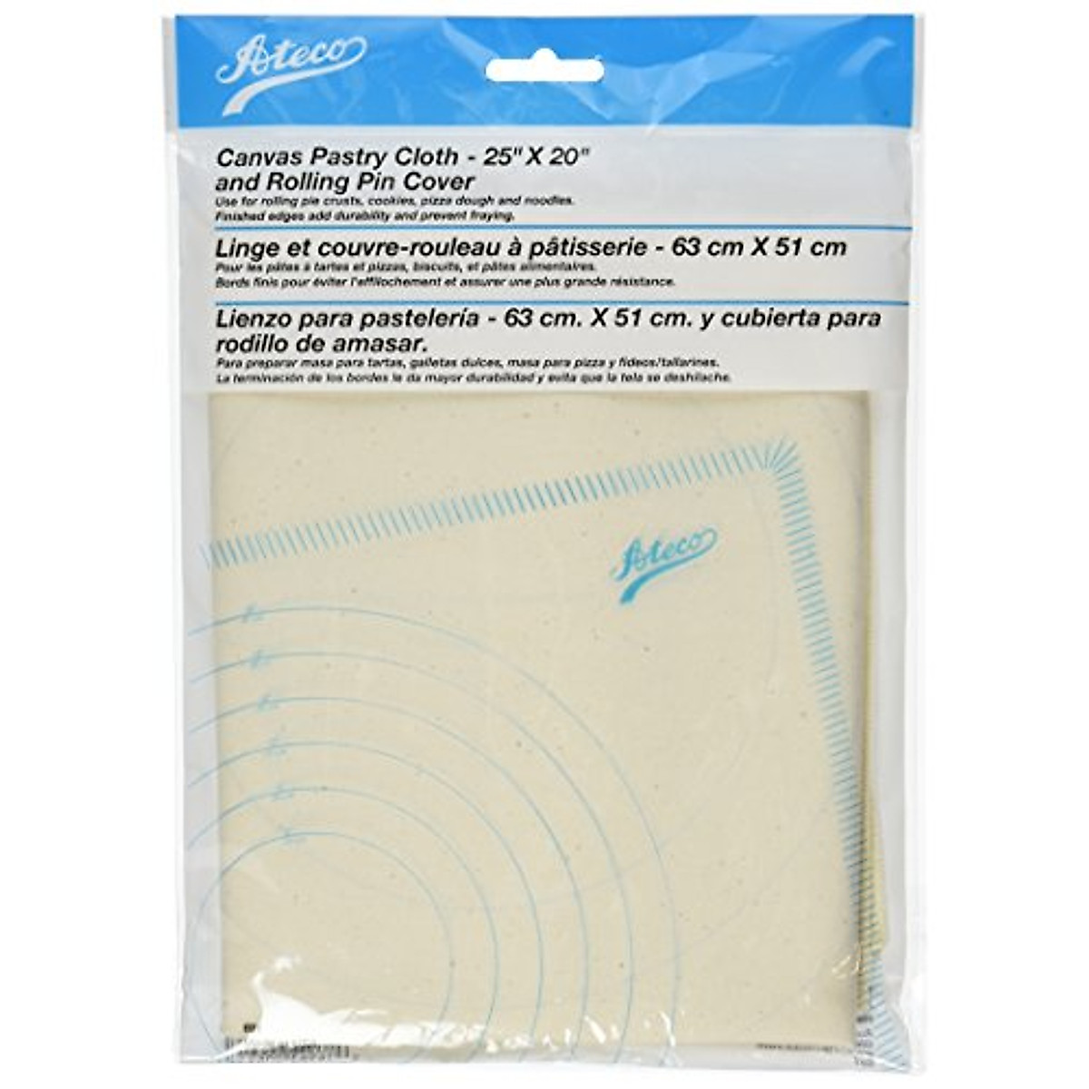 Ateco Canvas Pastry Cloth and Rolling Pin Cover, 25" x 20", Off-White