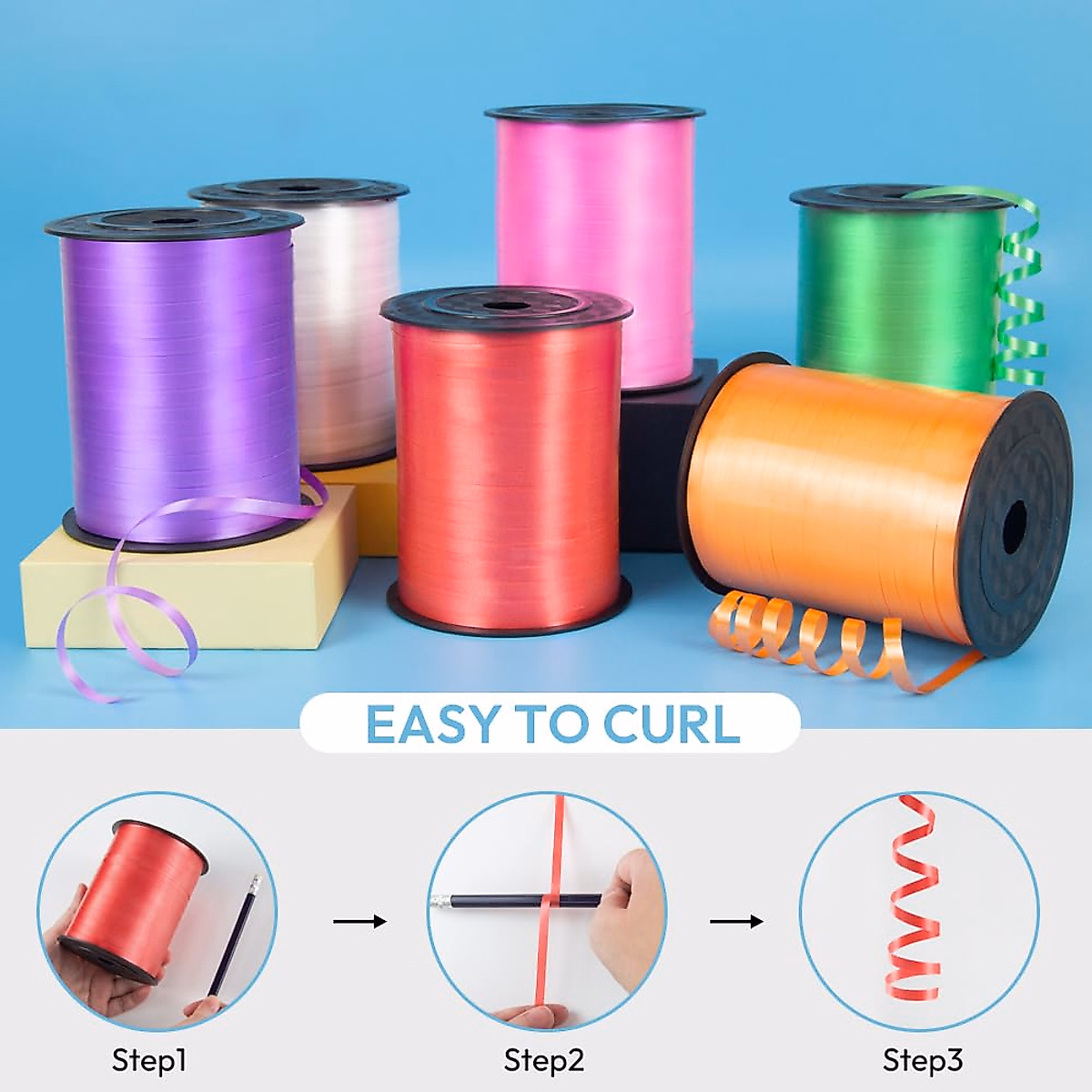 HimBen 500 Yards 3/16" Curling Ribbon White, Balloon String Curly Ribbon 1 Roll for Gift Wrapping, Birthday Wedding Party Festival Decoration, Baby Shower, Art Crafts, Florist Flowers