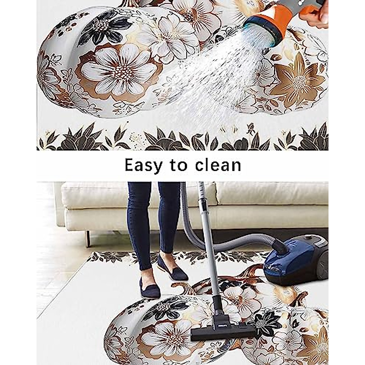 Thanksgiving Fall Outdoor Rug for Patio/Deck/Porch, Non-Slip Large Area Rug 6 x 9 Ft, Pumpkin Harvest Gray Floral Botanical Indoor Outdoor Rugs Washable Area Rugs, Reversible Camping Rug Carpet Runner