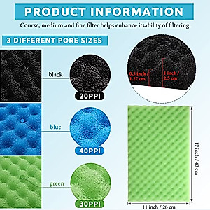 Romooa 9 Pcs Fish Pond Foam Aquarium Filter Sponge Wave Shape Coarse Foam for Fish Tank Sump Pond 17 x 11 Inch x 1/2 to 1 Inch, Black, Green, Blue