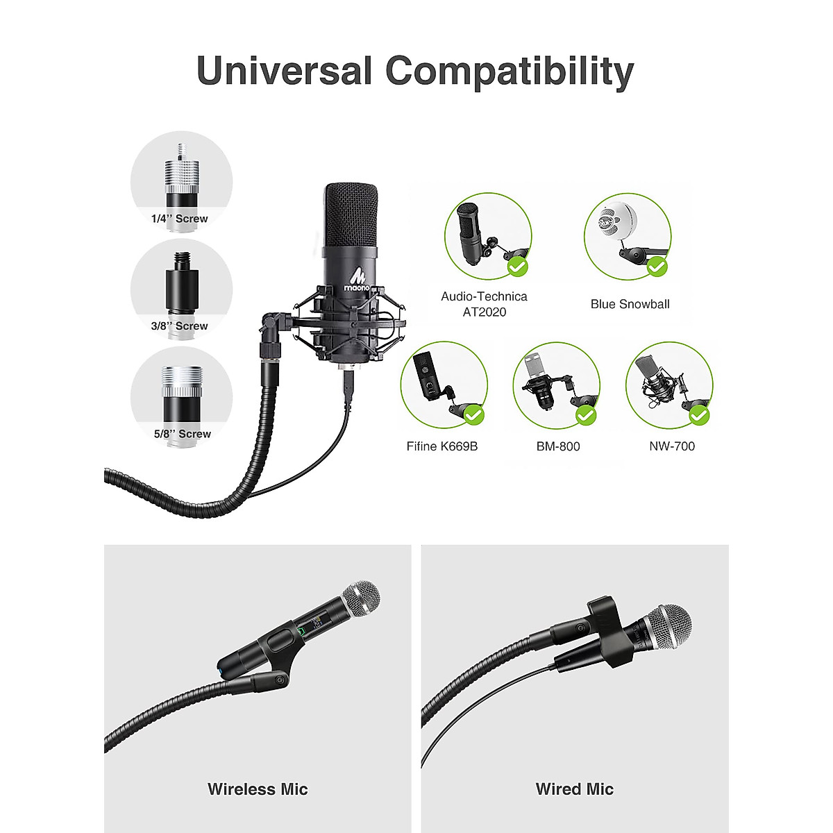 Elitehood Aluminum Foldable Microphone Stand, 82’’ Tall & Height Adjustable Mic Stand Boom, Microphone Tripod Stand with Mic Clip Holder for Singing, Performance, Karaoke, Speech, Stage and Outdoor