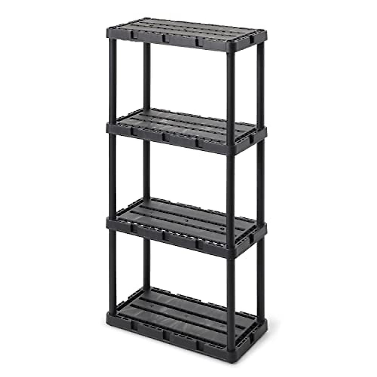 Gracious Living 4 Shelf Knect-A-Shelf Solid Light Duty Storage Unit 24 x 12 x 48 Organizer System for Home, Garage, Basement, and Laundry, Black (4 Pack)