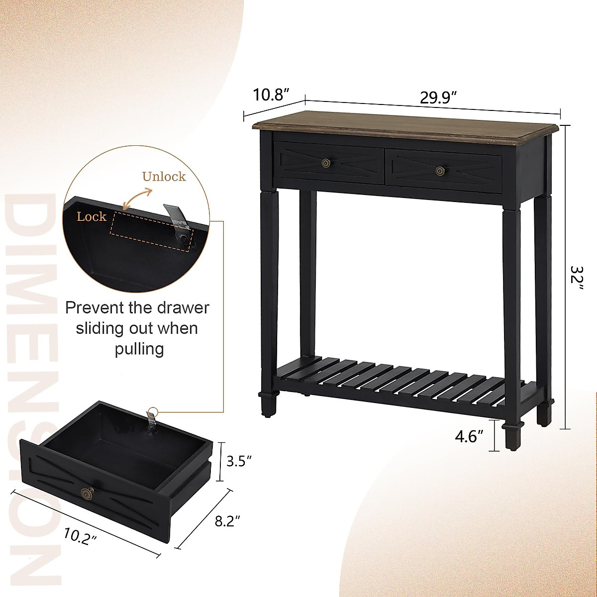 Kinpaw Narrow Console Table with Storage- Black Entryway Table, Small Sofa Table with Drawer & Storage Shelf for Hallway, Entryway, Foyer, Living Room Furniture, Behind Couch, Wood