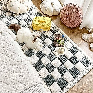 TTEDMO Funny Fuzzy Cream-Coloured Large Plaid Square Pet Mat Bed Couch Cover, 27.5x70.8 in