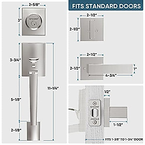 TICONN Double Front Door Handle Set, Heavy Duty Square Door Lever and Single Cylinder Deadbolt Combo for Side by Side Entrance Exterior Doors (Satin Nickel)