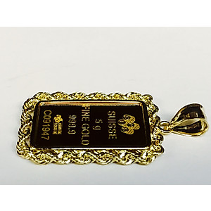 TEX 14k Yellow Gold Bullion Rope Pendant, 5gr Ingot Coin, Approx 1.2g