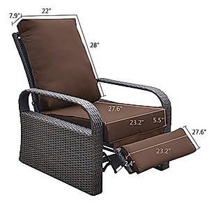 Indoor Outdoor Recliner Replacement Cushion, Patio Furniture Chair Sofa Washable Cushion Deep Seat, UV Protected, Fade Protected and Water Spill Repellet, Cover Can be Replaced (Dark Brown)