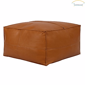 LEATHEROOZE Amazing Square unstuffed Ottoman Pouffe Moroccan Leather, Ottoman Square Pouf, Light tan Handmade Footstool Square pouffe Moroccan (44 * 44 * 18 inch)