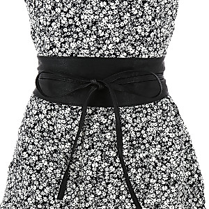 FASHIONGEN - Woman leatherette waisband Obi Belt, MICA - Black, S-M