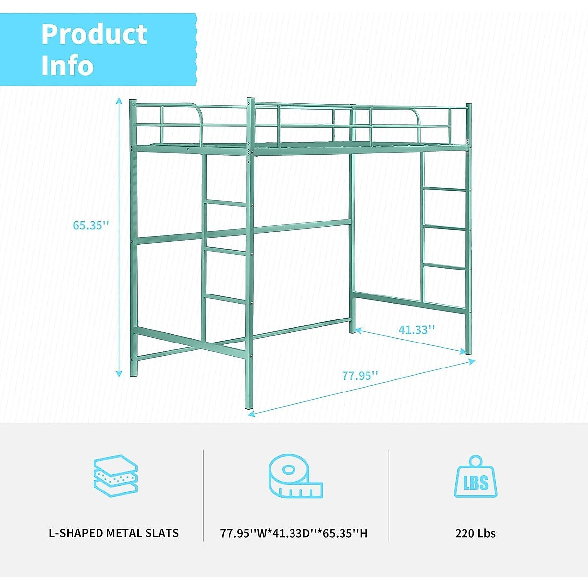 Pipleo Loft Bed Twin Size, Multifunctional Twin Size Loft Bed Frame with Safety Guardrail and Ladder, Space-Saving, Loft Beds for Juniors and Teens, No Box Spring Needed