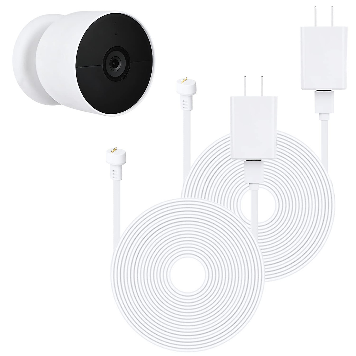 wochel 2Pack Power Cable Compatible with Google Nest Cam Outdoor (Battery), 30Ft/9.1m Weatherproof Outdoor Power Cord Continuously Charging Your Nest Camera (White)