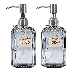 Funly mee 2-Pack 17 OZ Kitchen Dish Soap Bottle, Bathroom Hand Soap Dispenser with 304 Rustproof Stainless Steel Pump, Refillable Liquid Glass Soap Dispenser (Grey-2pack)