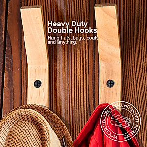 HNYYZL Wooden Wall Hooks, 6 Pack Wood Hooks Wall Mounted, Modern Coat Hooks, Heavy Duty Double Hooks with Metal Black Screws, Wood Wall Hooks Organizer for Hanging Coat, Hat, Scarf, Bag, Towel
