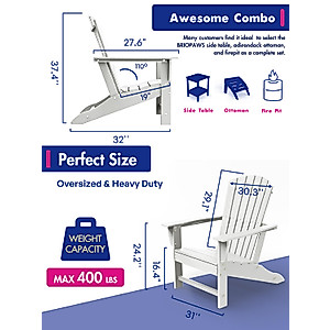BRIOPAWS Adirondack-Chairs-Set of 2 | Fire Pit Chair | Oversized | HDPE Plastic | Weather Resistant | for Deck Outdoor Poolside Campfire | White