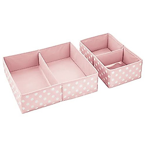 mDesign Fabric Drawer Organizer Bins, Kids/Baby Nursery Dresser, Closet, Shelf, Playroom Organization, Hold Clothes, Toys, Diapers, Bibs, Blankets, Set of 2, 4 Pack, Pink/White Polka Dot