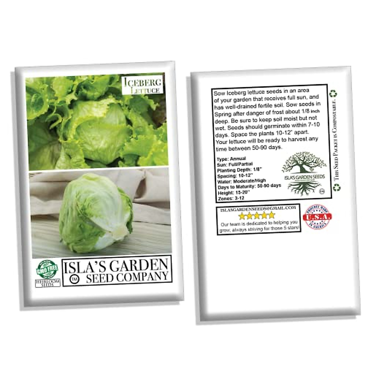 Iceberg Lettuce Seeds for Planting, 2500+ Heirloom Seeds Per Packet, (Isla's Garden Seeds), Non GMO Seeds, Botanical Name: Lactuca Sativa VAR, Great Home Garden Gift