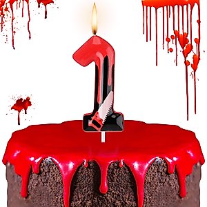 Photect Bleeding Number Candle Halloween Birthday Candle Have a Killer Birthday Cake Topper for Gothic Birthday Decoration Horror Themed Halloween Party (Number 1)