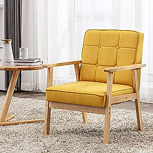 Okeysen Accent Chairs Set of 2, Mid Century Modern Accent Chair, Retro Wood and Fabric Armchairs Side Chair, Lounge Reading Comfy Arm Chair for Living Room, Bedroom, Office (Yellow)