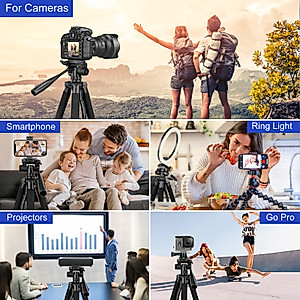 Aureday 74’’ Camera Tripod with Travel Bag,Cell Phone Tripod with Wireless Remote and Phone Holder, Compatible with DSLR Cameras,Cell Phones,Projector,Webcam,Spotting Scopes(Blue)