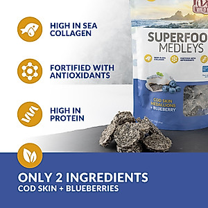 Wild Eats Cod Skins for Dogs, Superfood Healthy Dog Treat Training, 3oz Limited Ingredient Real Blueberry & Cod High in Antioxidants, High Protein, and Marine Collagen for Small, Medium and Large Dogs