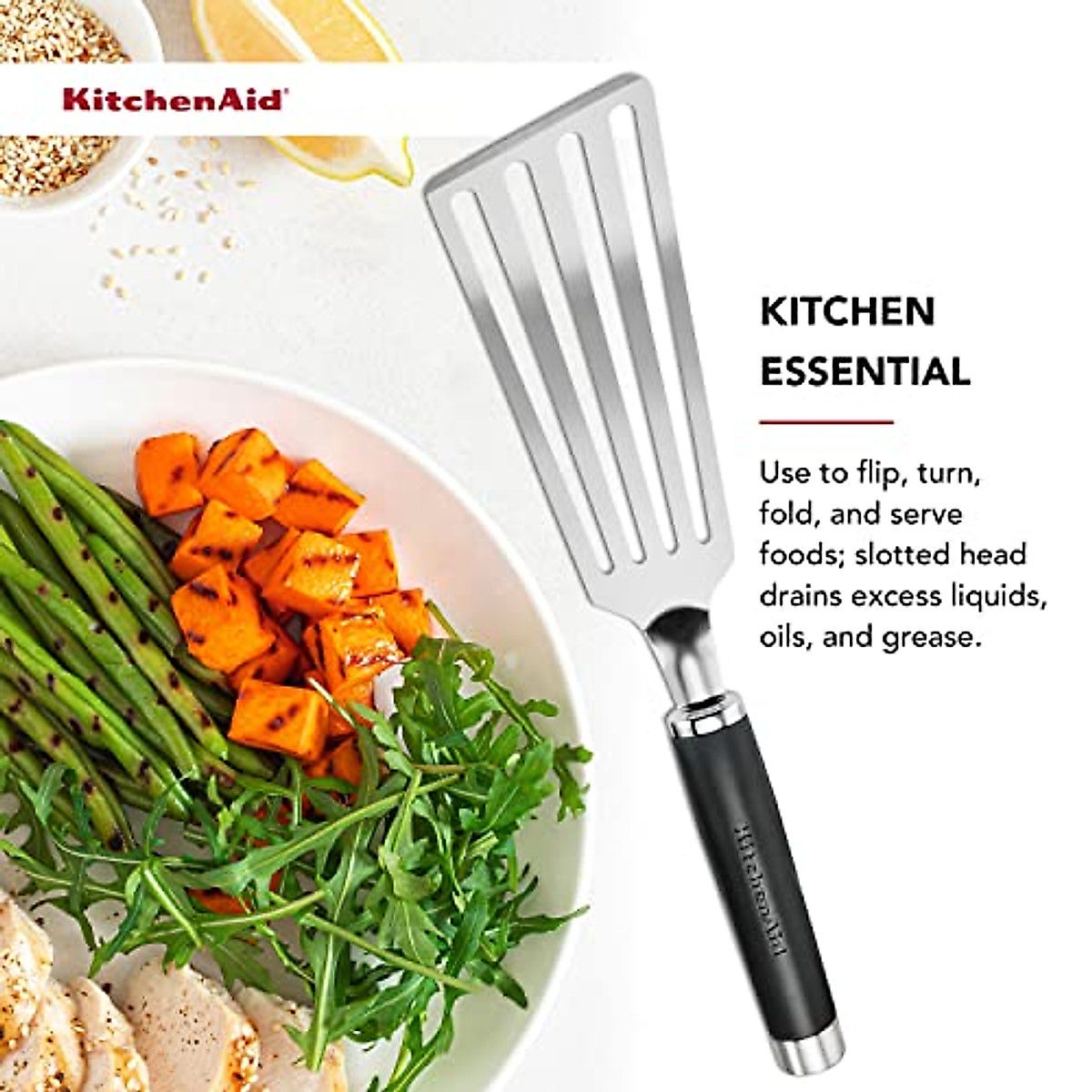 KitchenAid Gourmet Stainless Steel Flex Turner, One Size, Black