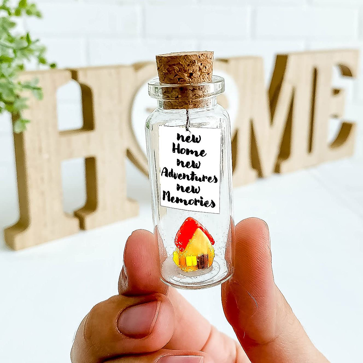 Inspirational Message in a Bottle Gift Idea - Classy Gifts for Friends and Family - Unique Boyfriend Girlfriend Presents (Colorful House - New Home, New Adventures, New Memories, Gift Bottle)