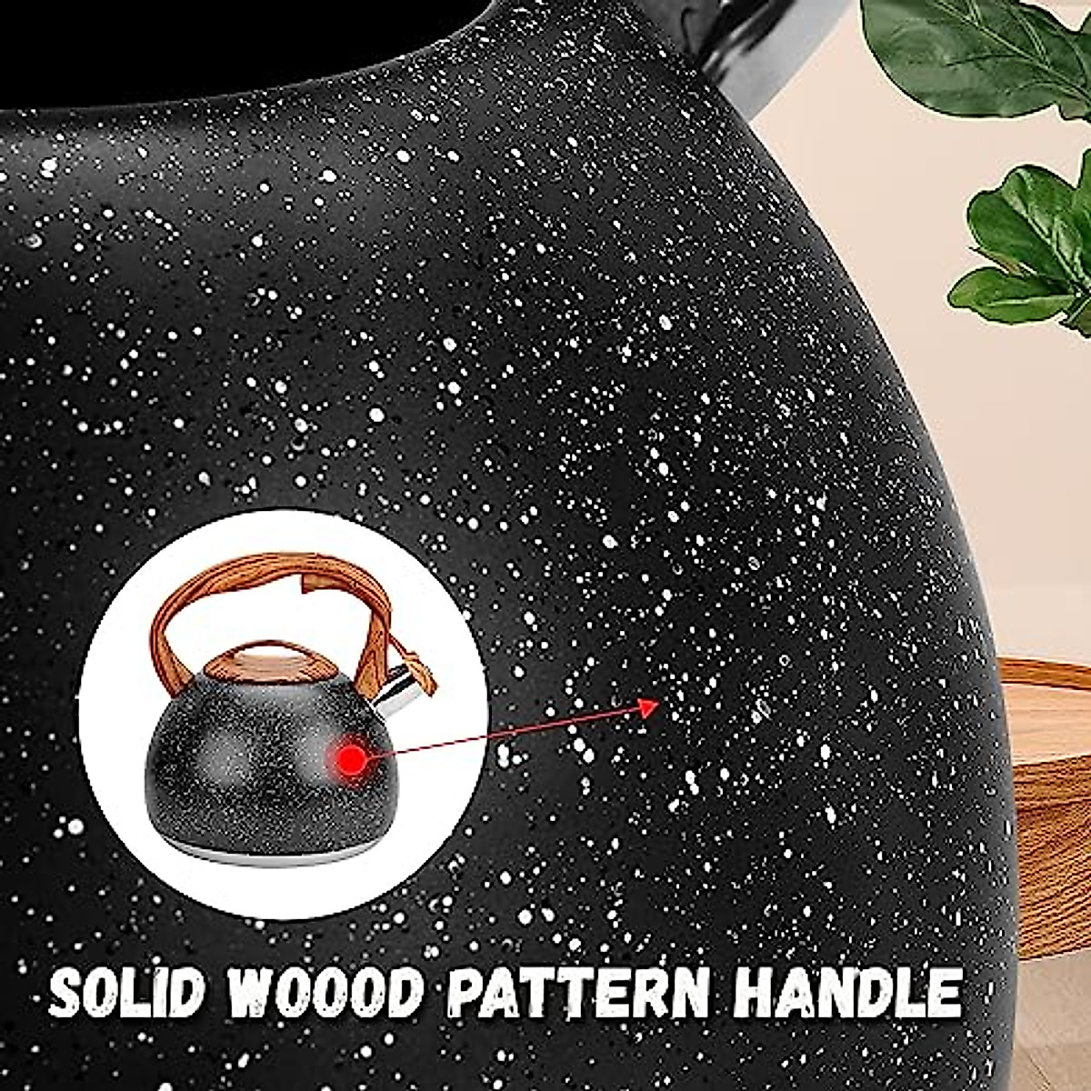 KIAADSY Tea Kettle, 3L Whistling Tea Kettle Stovetop, Tea Pots for Stove Top Food Grade Stainless Steel with Wood Pattern Handle, Graphite Gray Teapot