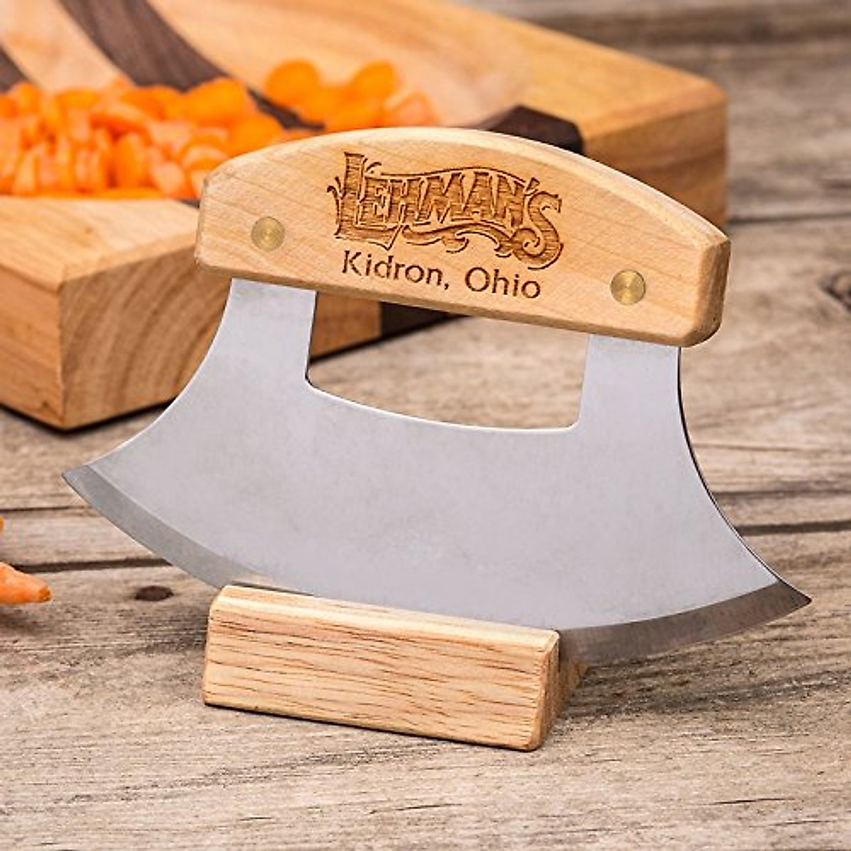 Lehman's ULU Crescent Rocker Knife, 6 inch Curved Stainless Steel Blade Chops and Minces Salad, Fruit, Vegetables and Herbs