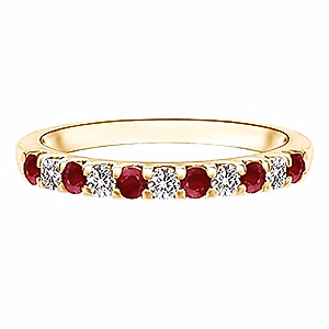 Half Eternity Band 0.50 Ctw Round Ruby Gemstone 925 Sterling Silver Stackable Ring (Yellow Gold Plated Silver, 7)