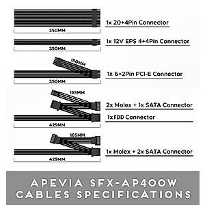 APEVIA SFX-AP400W Mini ITX Solution / Micro ATX / SFX 400W Power Supply