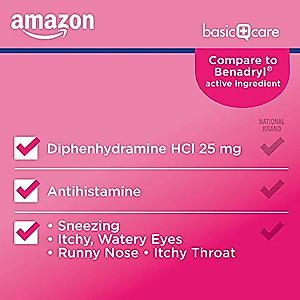 Amazon Basic Care Allergy Relief Diphenhydramine HCl 25 mg, Antihistamine Tablets for Symptoms Due to Hay Fever and Upper Respiratory Allergies, 400 Count