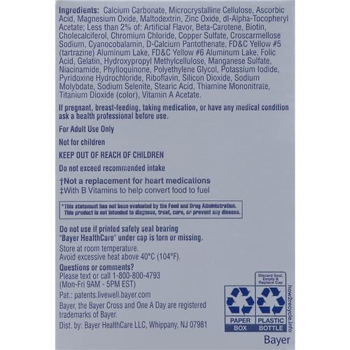 ONE A DAY Women’s 50+ Healthy Advantage Multivitamins, Supplement with Vitamins A, C, E, B1, B2, B6, B12, D and Calcium, Tablet, 65 Count